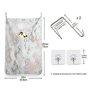 Marble Pattern Hanging Laundry Hamper Bag Door/Wall/Closet Hanging Large Laundry Bag Basket for Dirty Clothes Storage Organizer,with 2 Hooks,Space Saving for Travel,Small Room