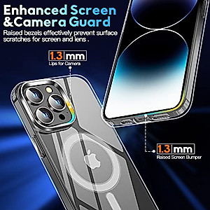 MOZOTER Magnetic for iPhone 14 Pro Max Case,[Compatible with Magsafe] [Anti-Yellowing][Glass Screen Protector+Camera Lens Protector] Shockproof Slim Thin Phone Case Cover 6.7 inch-Clear