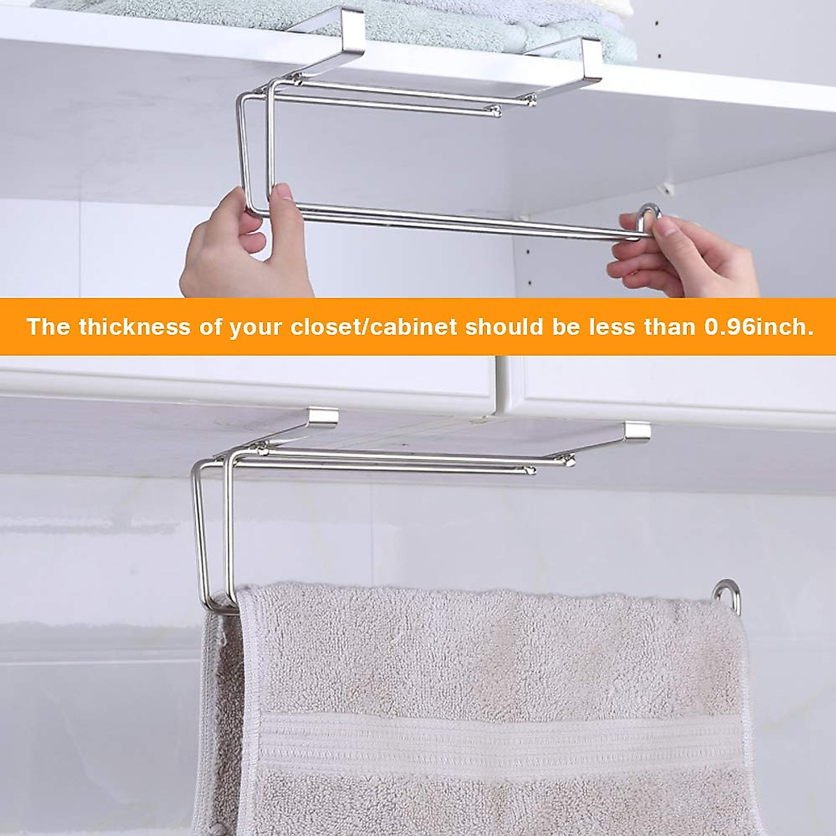 Paper Towel Hanger Holder Stainless Steel Kitchen Roll Paper Towel Holder Tissue Hanger Organizer Rack for Kitchen Under Cabinet Over Door (Paper Towel Holder)