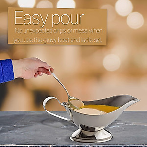 16 oz Gravy Boat with Ladle, Stainless Steel Gravy Pourer Dish Salad Dressing Server