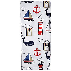 fillURbasket Coastal Kitchen Towels Set of 3 Nautical Towels with Fish Sailboats Whales Lighthouse Ocean Dish Towels for Kitchen 15”x25” 100% Cotton