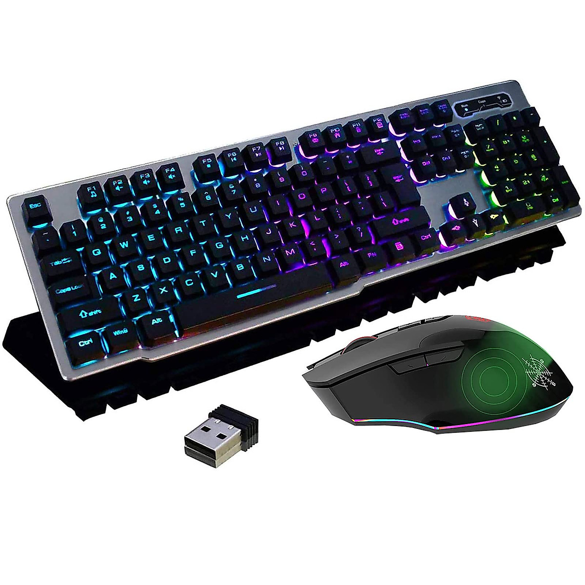 Rechargeable Keyboard and Mouse,Suspended Keycap Mechanical Feel Backlit Gaming Keyboard Mouse Set-Wireless 2.4G Drive Free,Adjustable Breathing Lamp,Anti-ghosting,12 Multimedia Keys (Black-RGB)