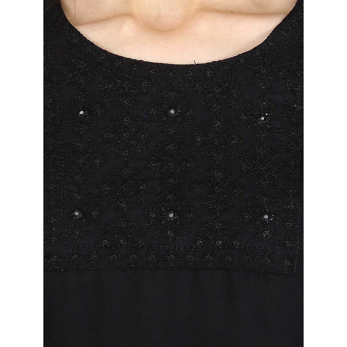 Ramkudi Indian Women's Embroidered Cotton Kurti Black Top