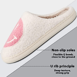 RaepperHan Smile Face Slippers, Ladies Retro Soft Plush Lightweight Home Slippers Slip On Comfortable Indoor Outdoor Non-Slip Sole Cute Fashion Gift White-purple, 7.5-8.5 Women/6-7 Men