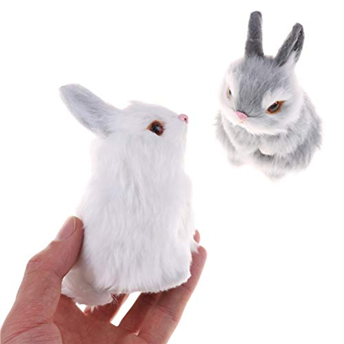 GUDVES Mini Realistic Cute Plush Rabbits Fur Lifelike Animal Easter Bunny Simulation Toy Model Gift Miniatures Decorations (Rabbit Plush Toys-B)