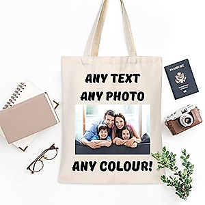 JATEBI Personalized Tote Bag, Canvas Tote Bag With Customizable Pictures and Text double sided, Reusable Grocery Bag,Shopping Bags for Daily Use Gifts…