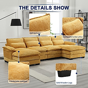 MOONMISS Modular Sectional Sofa, Modern U Shaped Sofa Couch with High Supportive & Soft Cushions, Cozy Deep Seat Couch with Double Chaise for Living Room, Apartment, Office, Mustard Yellow
