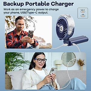 HandFan 5200mAh Portable Misting Fan with Charger, Rechargeable Handheld Personal Mister Fan, Battery Operated Spray Water Mist Fan, Electric Mini Hand Fans for Beach, Travel, Outdoors(Royal Blue)