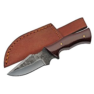 Sczo Supplies 6.25" Fixed Blade Full-Tang Carbon Steel Blacksmith Style Outdoor Hunting/Skinning Knife with Sheath, Brown