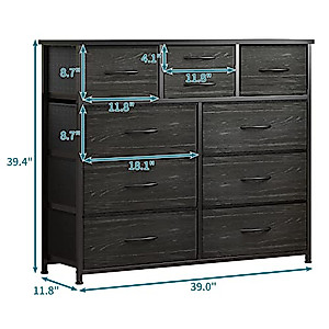 LUMTOK 10-Drawer Dresser, Fabric Dressers Drawers for Bedroom, Hallway, Nursery, Closets, Steel Frame, Wood Top, Easy Pull Handle (Black Wood Veins)