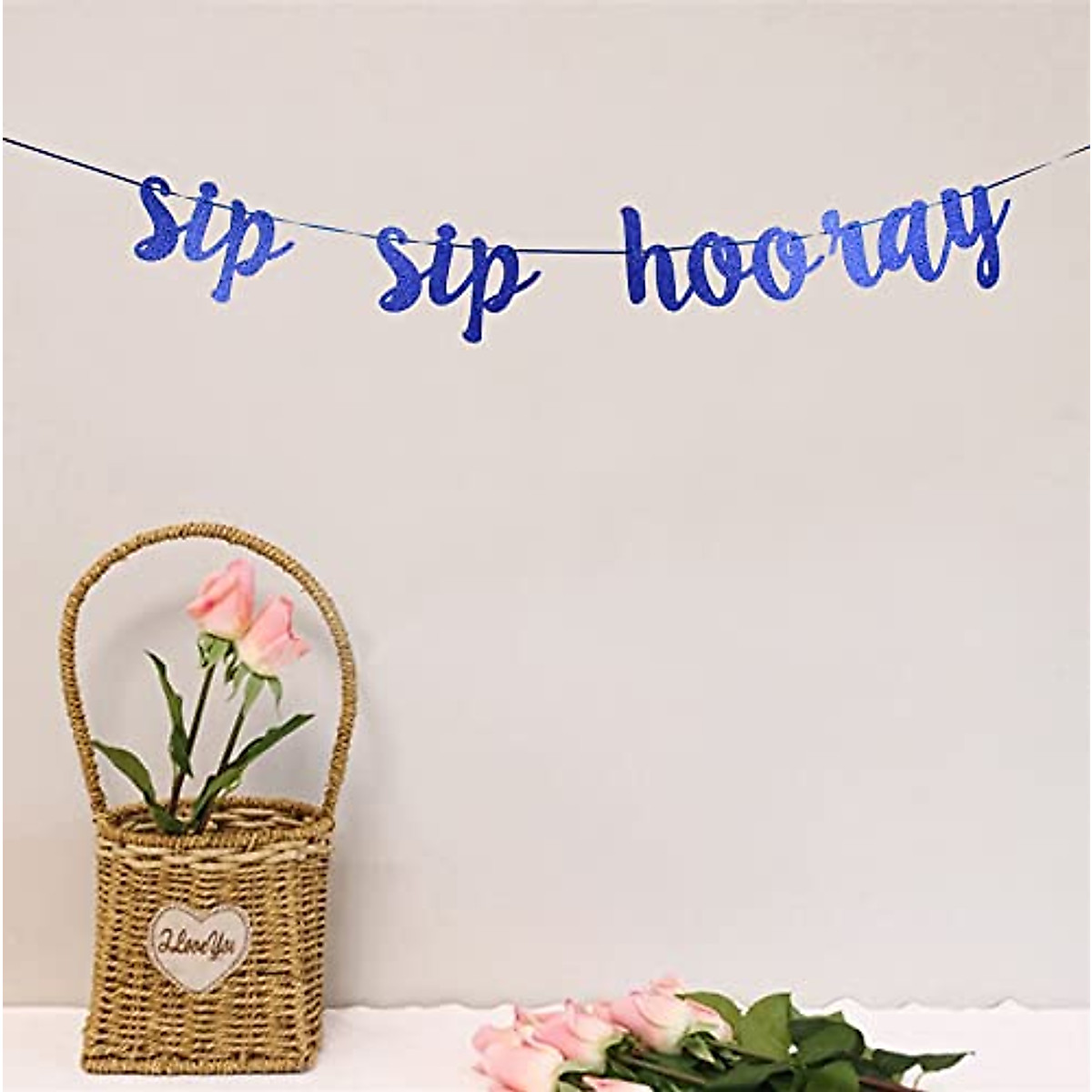 Blue Glittery Sip Sip Hooray Banner,Graduation Party Bachelorette Wedding Party Birthday Party Baby Shower Party Decorations
