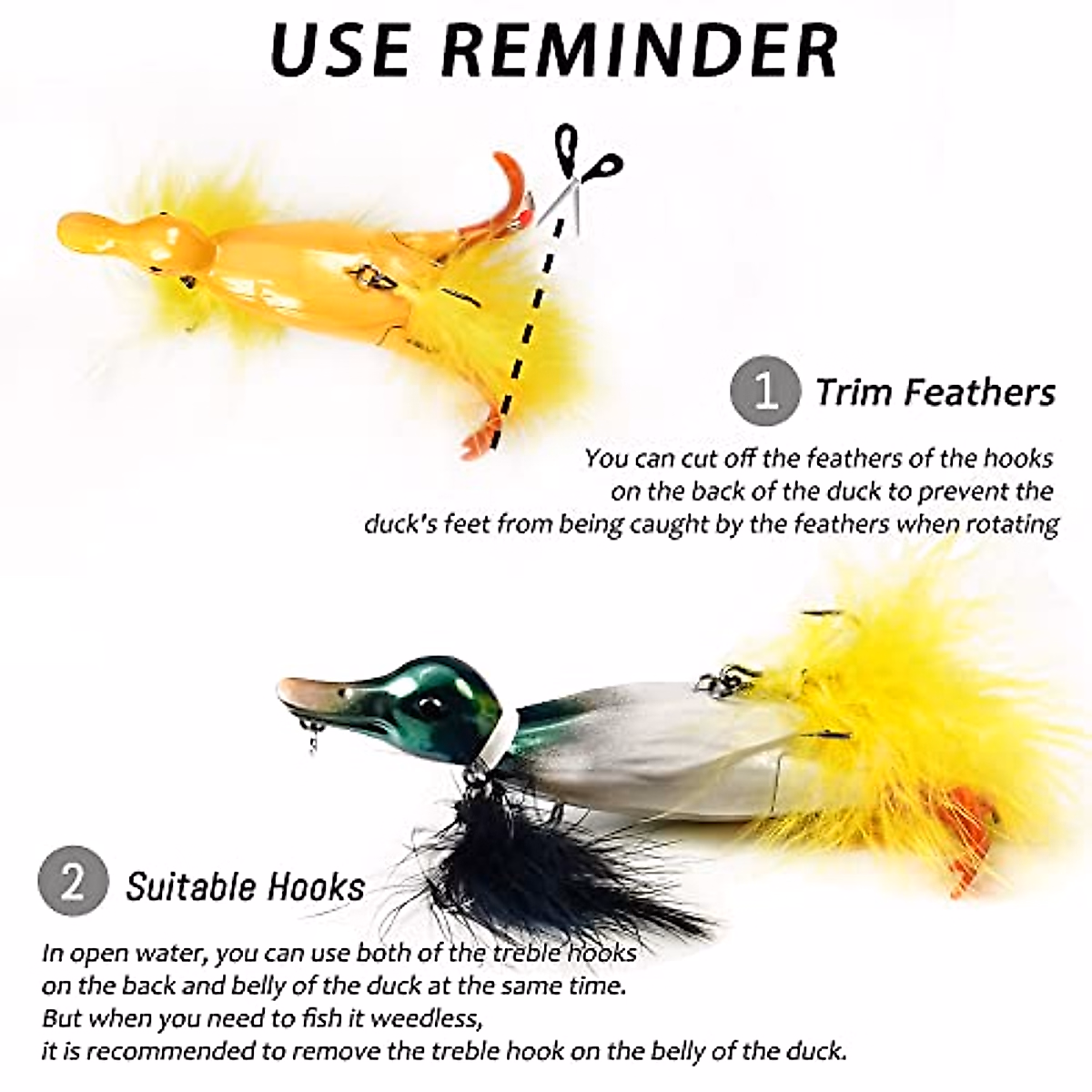 Duck Lure Topwater Fishing Lures Kit for Bass, VMSIXVM 4.75in Baby Duckling Floating Artificial Bait with Splashing Feet and Rooster Bait Tails, Propeller Duck Hard Swimbait for Freshwater Saltwater