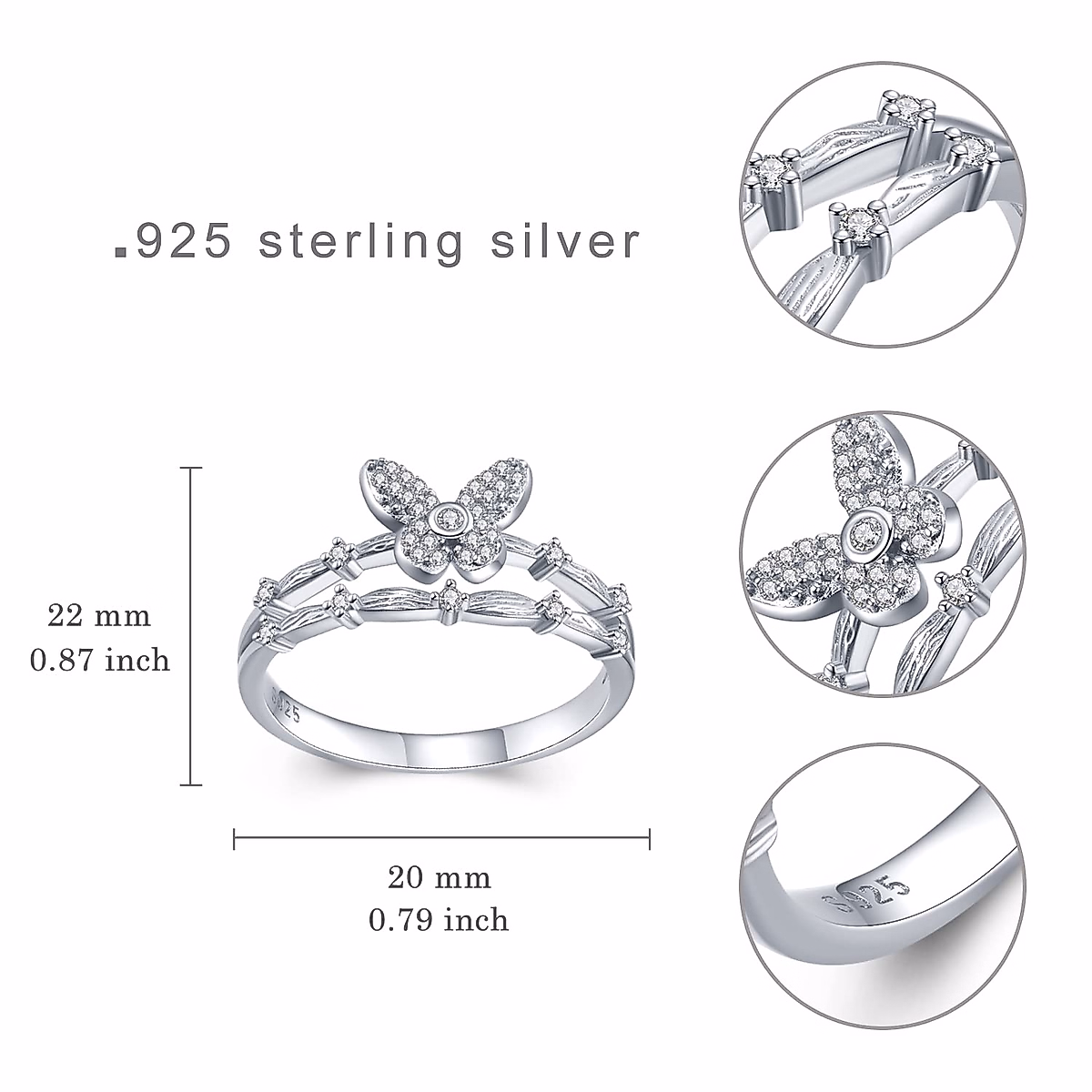 SVODEA Butterfly Ring for Women 925 Sterling Silver Created 5A Cubic Zirconia Butterfly Statement Rings Dainty Animal Jewelry Anniversary Birthday Jewelry Gifts for Women (10)