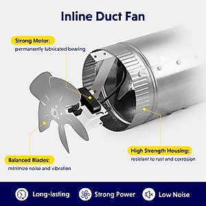 iPower GLFANXBOOSTER8CTRLV1 8 Inch 420 CFM Booster Fan Inline Duct Vent Blower with Variable Speed Controller Adjuster,Low Noise,Silver
