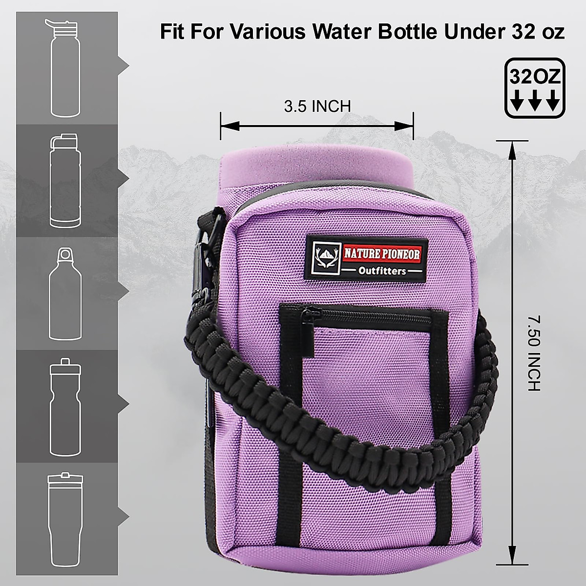 NATURE PIONEOR Water Bottle Holder with Strap 32 oz Insulated Water Bottle Carrier Sling Sleeve for Hiking,Outdoor Camping,Gym