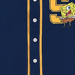 Mens Spongebob Squarepants Baseball Jersey - Spongebob, Patrick, Squidward & Mr Krab - Mesh Button Down Baseball Jersey (Navy, X-Large)