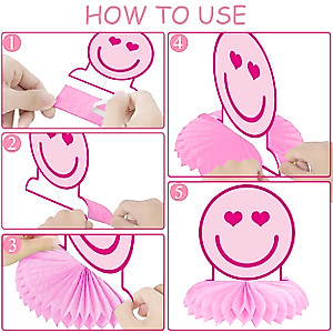 12pcs Smile Face Honeycomb Centerpieces Preppy Birthday Party Decorations Preppy Smile Face Centerpiece Decoration for Preppy Theme Birthday Bachelorette Party Supplies