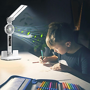 Dual Swing Arm Desk Light, Architect Swing Arm Desk Lamp, 3 Modes Study Lamp with Thermometers, Calendar, Fan, Holder, for Workbench, Studies, Students, Drafting