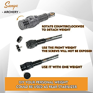 SUNYA Archery Bow Stabilizer for Compound Bow, Carbon Fiber Body Flexible Core with Damping System and Weights, Expedition Pro Series,Fit Bow Wrist Sling (Black Carbon, 10")