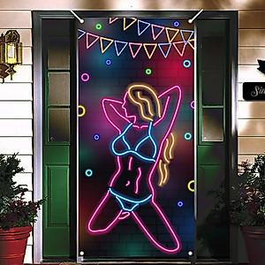 Neon Hot Sexy Girl Dancing Backdrop Pole Dance Banner Bridal Shower Wedding Night Bachelorette Party Front Door Decor Girls Women Birthday Party Photo Photography Prop Background 35.4x72.8in-BECKTEN