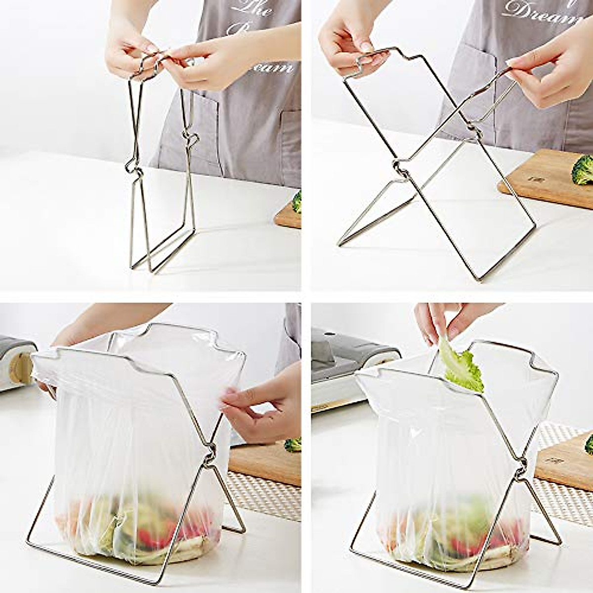 Yizhichu1990 Foldable Stainless Steel Garbage Bag Shelf Home Kitchen Countertop Trash Bag Rack Holder Organizer Dishcloth Towel Rack