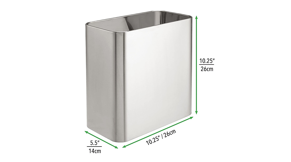 mDesign Small Metal Trash Can 2.4 Gallons Slim Bathroom Wastebasket
