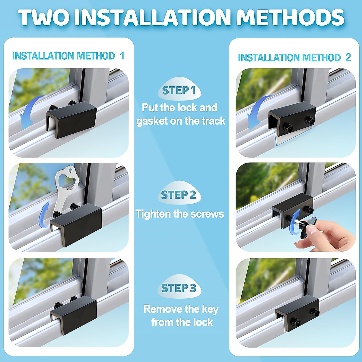 Sliding Window Door Lock Security - 4 Packs Slider Window Stopper for Baby Child Proof Home Safety Secure, Childproof No Drill Patio Slide Glass Window Locks Stop Vertical Key Aluminum Alloy Black