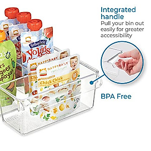 iDesign Linus Plastic Fridge and Freezer Divided Storage Organizer Bin with Handle, Clear Container for Food, Drinks, Produce Organization, 8" x 11.5" x 3.5" - Clear