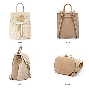 Liadreem Women's Straw Backpack Mini Shoulder Crossbody Bags Convertible Daypack Summer Beach Flap Drawstring Purse, Brown