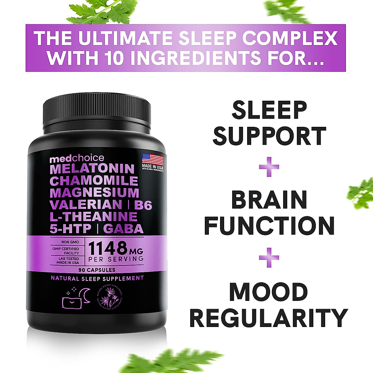 MEDCHOICE Sleep Melatonin (180ct), Turmeric & Ginger (240ct), and Nootropic Brain (120ct) Supplement Bundle - Wellness Trio for Brain, Sleep, & Immune Support - Vegan, Non-GMO, Gluten-Free