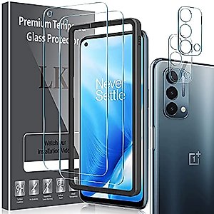 LK [4 Pack] 2 Pack Screen Protector for OnePlus Nord N200 5G + 2 Pack Camera Lens Protector, 9H Tempered Glass Screen Protector with Alignment Frame, Scratch-Resistant, Anti-Fingerprint, Smooth-Touch