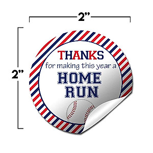 Baseball Home Run Sports Themed Teacher Appreciation Thank You Sticker Labels, 40 2" Party Circle Stickers by AmandaCreation, Great for Envelope Seals & Gift Bags
