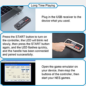 KIWITATA Wireless USB NES Controller for PC Games, 2 Pack 2.4G Rechargeable NES Remote Wireless USB Retro Game Pad Controller for Windows MAC Raspberry Pi 3