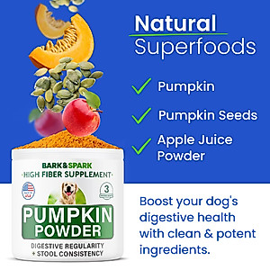 BARK&SPARK Pumpkin for Dogs - Apple, Pumpkin Seeds and Pumpkin Fruit - Fiber Supplement and Stool Softener - Diarrhea, Constipation, Upset Stomach, Food Sensitivity - Improve Digestion - 6oz Flavored
