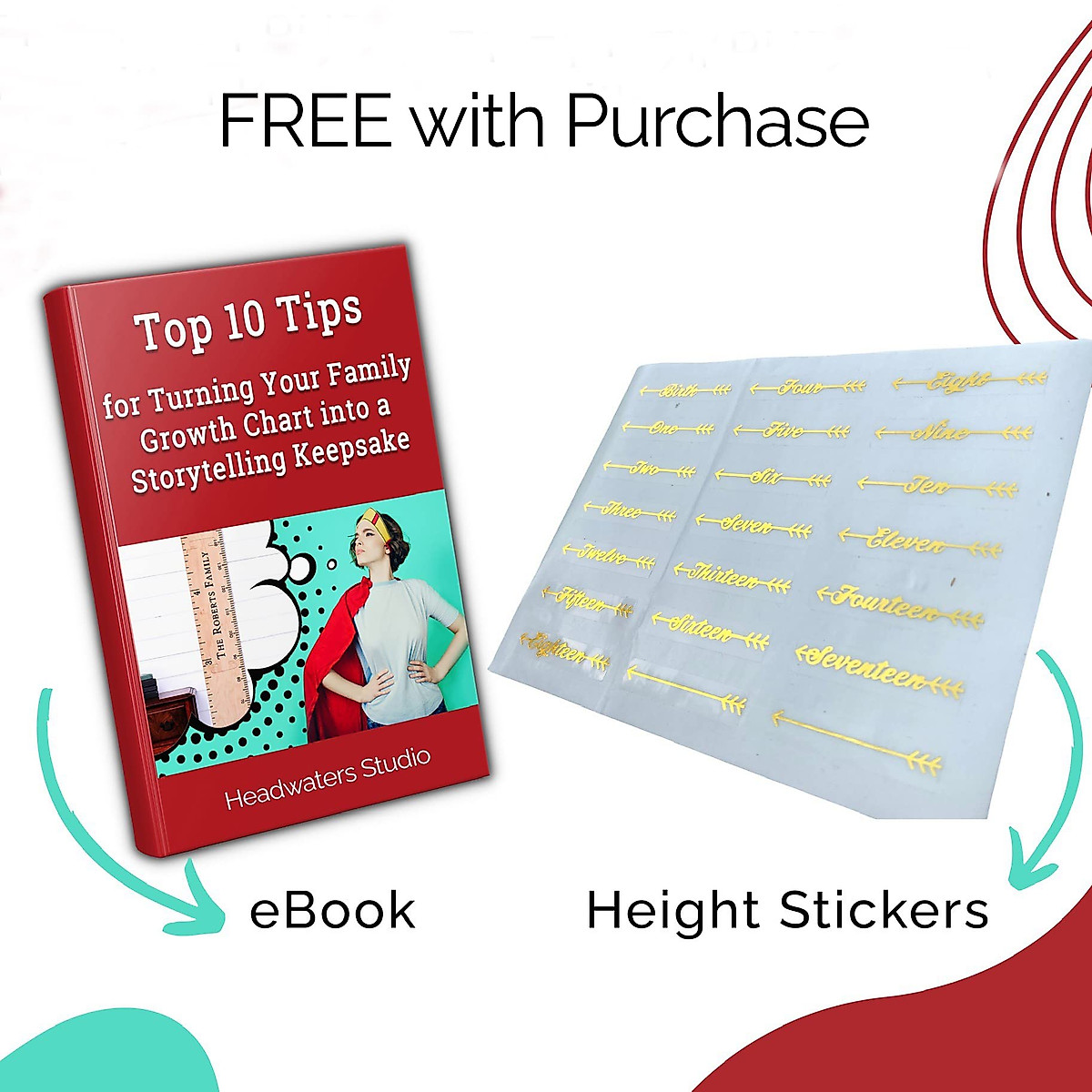 HEADWATERS STUDIO Wooden Ruler Growth Chart for Kids, Boys & Girls - Height Chart & Height Measurement for Wall - Kids Nursery Wall Decor and Room Hanging Wall Decor - Natural Schoolhouse Ruler Inches