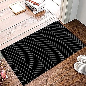 Teamery Door Mat for Bedroom Decor, Black Line Pattern Floor Mats, Holiday Rugs for Living Room, Absorbent Non-Slip Bathroom Rugs Home Decor Kitchen Mat Area Rug 18x30 Inch