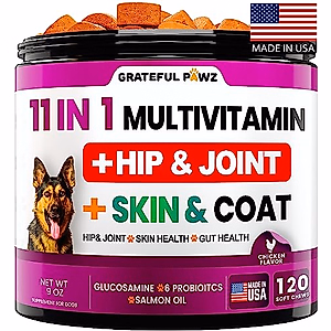 Dog Multivitamin Chewable with Glucosamine - Dog Vitamins and Supplements, Senior & Puppy Multivitamin for Dogs - Pet Chondroitin Hip and Joint Support Health, Immune Booster, Skin, Heart, Probiotics