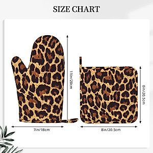 SEPTYK Cool Cheetah Leopard Oven Mitts and Pot Holders Sets of 2 Non-Slip Cooking Kitchen Gloves Heat Resistant for Baking Grilling BBQ