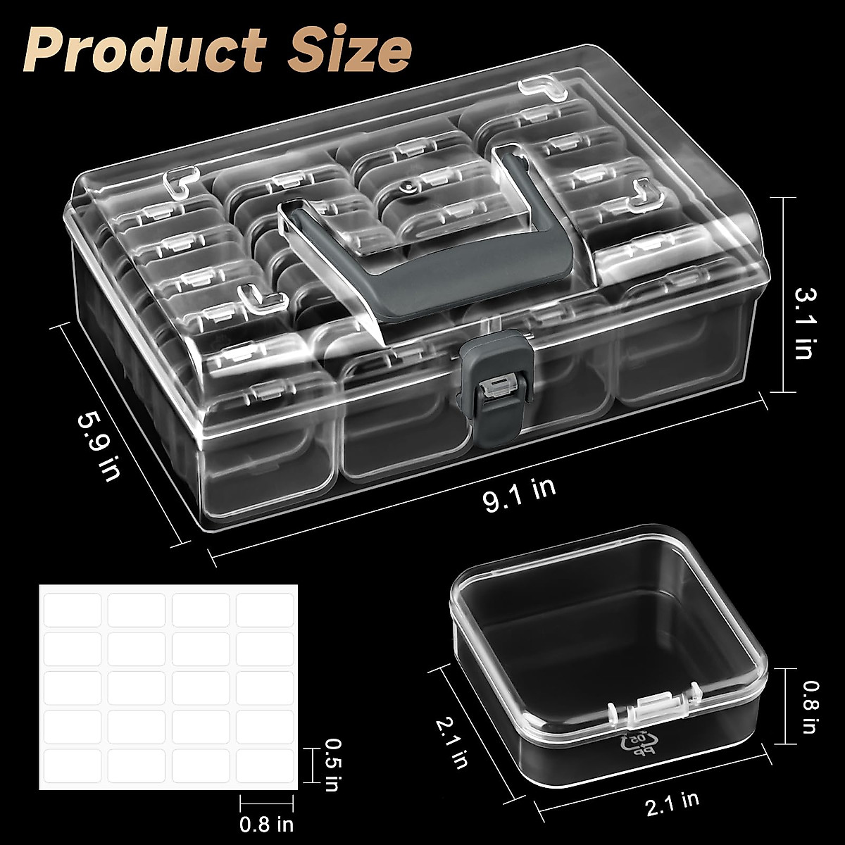 Mauproy Small Bead Organizers with Handle, 24 Pcs Plastic Storage Cases, Mini Clear Craft Containers with Hinged Lid and Label Small Parts Storage Boxes for DIY Art Craft Accessories