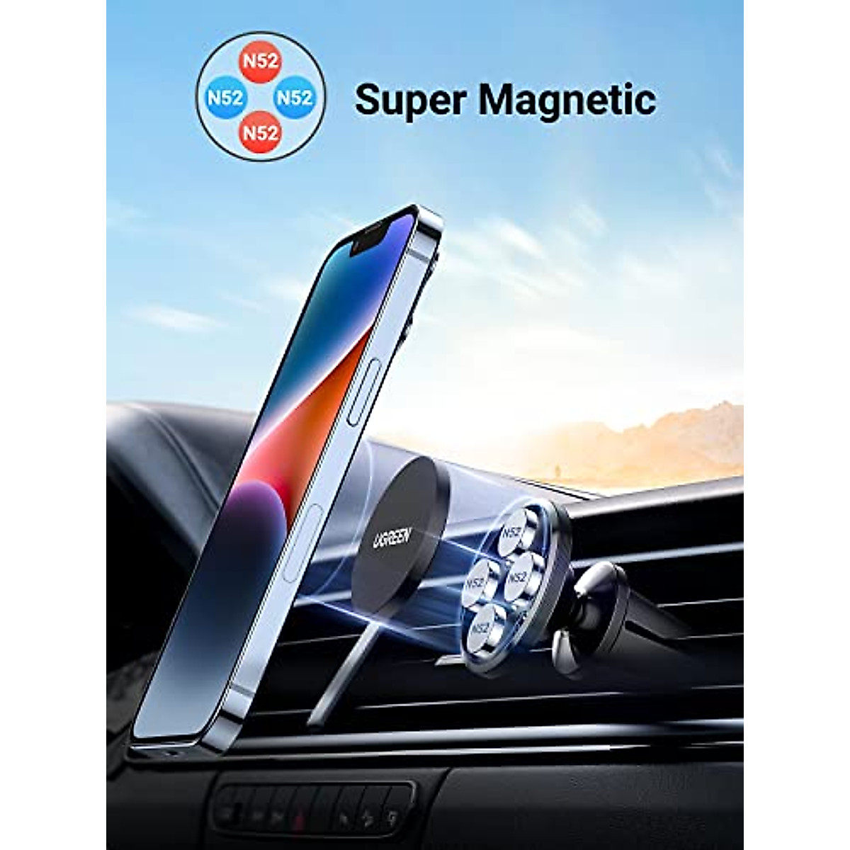 UGREEN Magnetic Phone Holder for Car Strong Magnet Cell Phone Mount Air Vent Compatible with iPhone 14 13 Pro Max Mini, iPhone 12 11 Plus SE XS XR 8 7 Smartphone