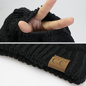 Hatsandscarf CC Exclusives Solid Color Beanie Tail Hat for Adult (MB-20A) (Black)