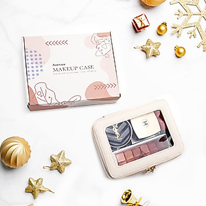 Aveniee Makeup Bag for Women, Clear Cosmetic Bags Travel Toiletry Bag, Heavy Duty Makeup Organizer, Cute Makeup Case Bag Accessories with Clear Windows & Gold Zippers(White)