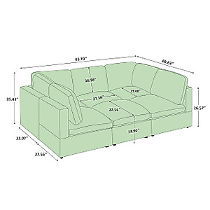 VANOMi Modular Sectional Sofa, Convertible Sleeper Sofa Modular Sectional Sofa Bed with Ottoman, 6-seat Sectional Sofas for Lving Room