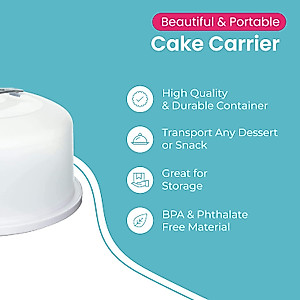 XL Cake and Cupcake Carrier & Holder, Storage Container With Lid and Handle, Holds up to 12 inch 3-layer cake, White Gray Translucent Dome - Perfect for Transporting Cakes, Cupcakes, or Other Desserts