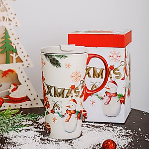 Coffee Ceramic Mug Xmas Mug Porcelain Latte Tea Cup With Lid in Box 17oz.,Christmas Truck Mug