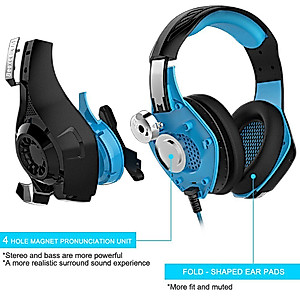 collee 3.5mm Gaming Headset LED Light Over-Ear Gaming with Volume Control, Microphone for PS4 Laptop, Tablet, PSP, Xbox, Mobile Phones(Black+Blue)
