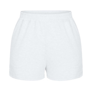 Womens 5" Terry Shorts Loose Comfy Yoga Sweat Cotton Shorts Athletic Fit High Waist Pockets Running Lounge Short Pant White