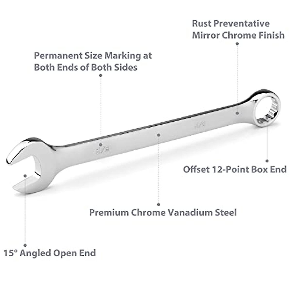 23-Piece Premium SAE and Metric Combination Wrench Set in Roll-up Pouch | Inch Size 1/4 - 3/4” and Metric Size 8 - 19mm | Chrome Vanadium Steel, Mirror Finish, 12-Point Box End and 15° Angled Open End
