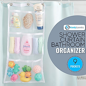 Handy Laundry Hanging Shower Organizer (2-Pack) - 9-Pocket - Mesh Caddy with Deep Storage Pockets for Organizing Bathroom Toiletries and Kids Bath Toys - Hang on Existing Shower Curtain Rings