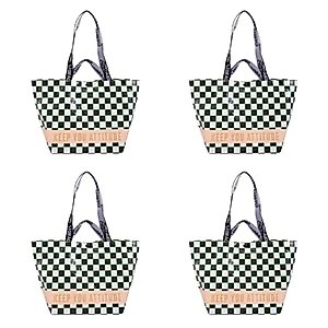 AMEIP Reusable Grocery Bags Foldable, 4 Pack Heavy Duty Large Shopping Cart Totes Portable Waterproof Bag Maximum 50 lbs with Reinforced Bottom & Handles for Cloth Toy Kitchen Picnic (Plaid)